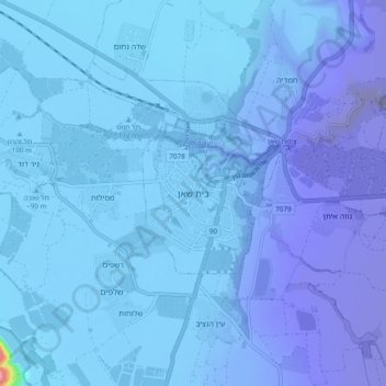 Beit Shean topographic map, elevation, terrain