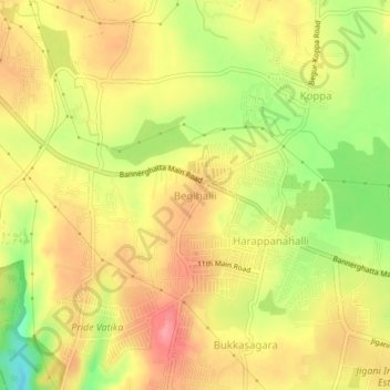 Begihalli topographic map, elevation, terrain